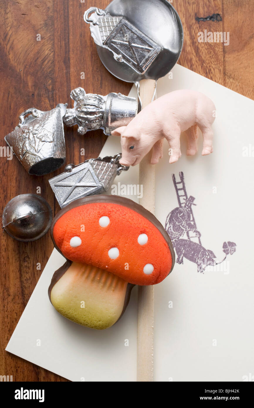 Utensils for Bleigiessen (lead pouring, German New Year custom), lucky ...