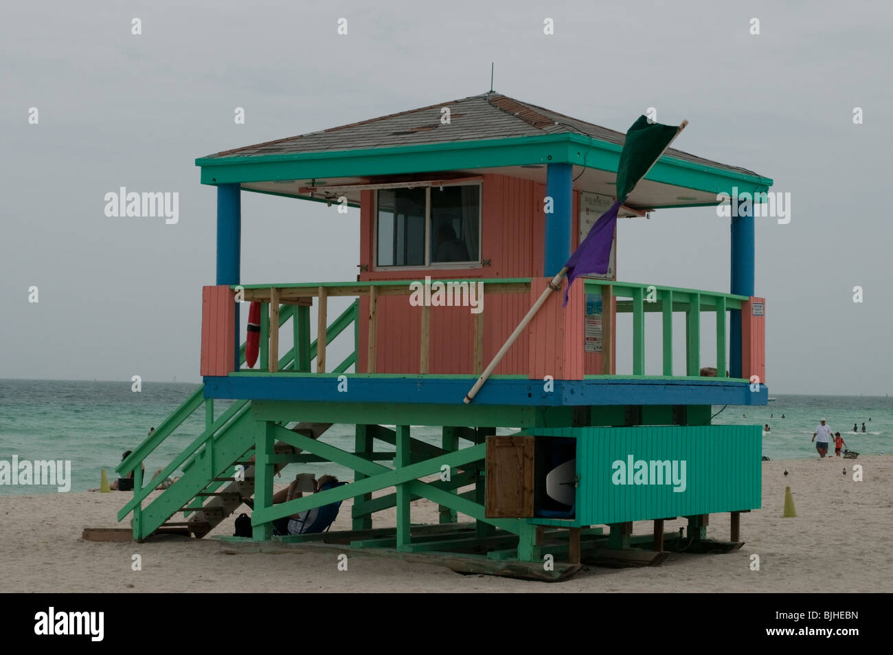 Colorful lifeguard station on the beach in Miami Beach, Florida Stock ...