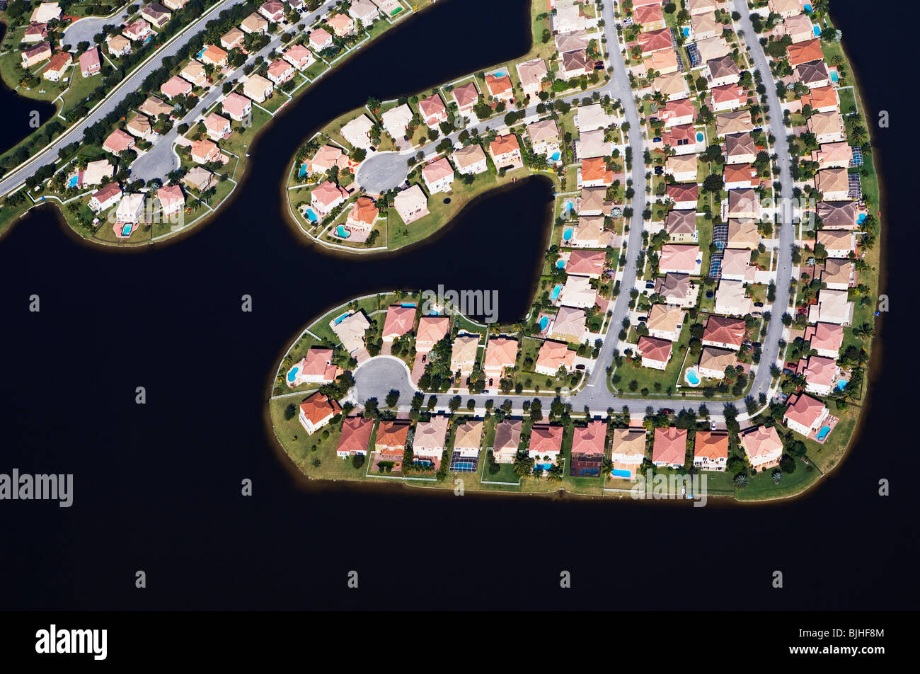 Aerial view of waterfront houses Stock Photo - Alamy