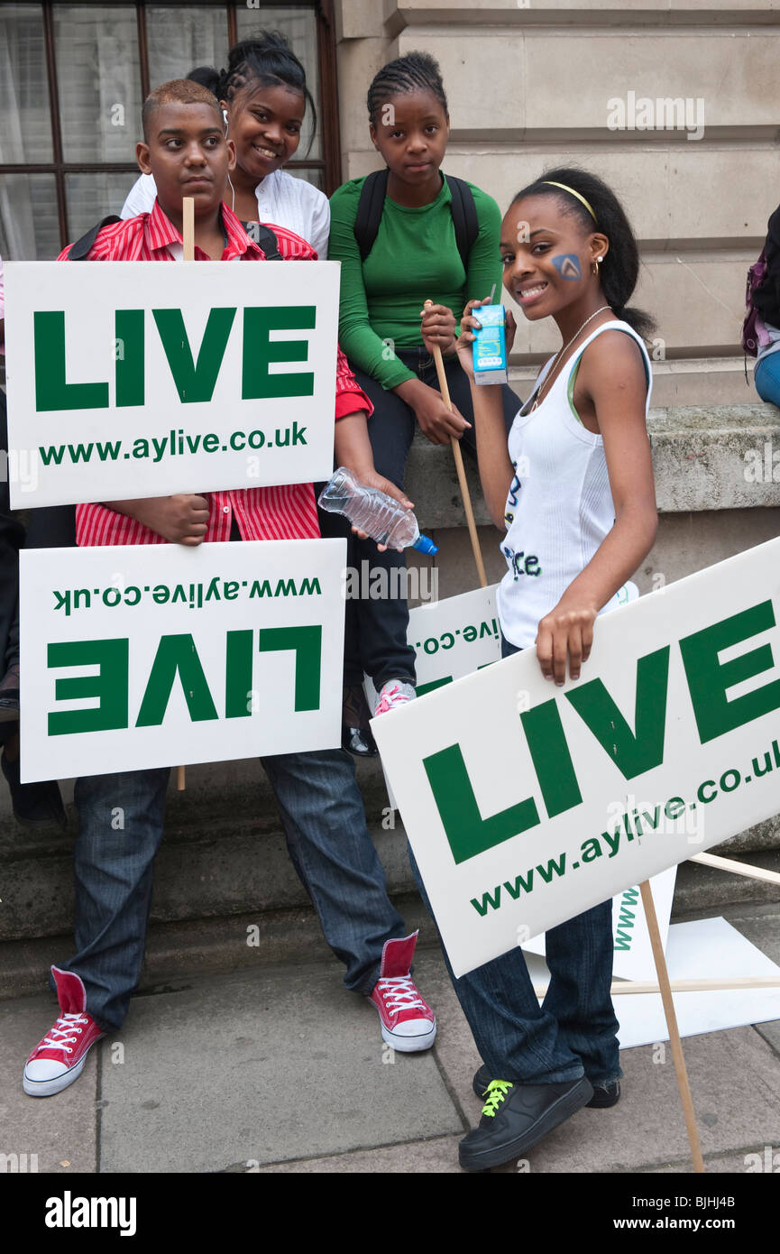 Black teenagers - Afro Caribbean - with LIVE placards at start of march ...