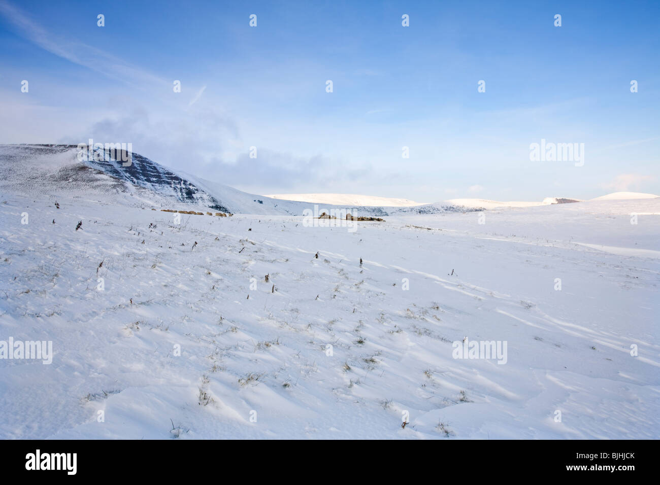 Looking up towards Mam Tor from the top of Winnats Pass following heavy ...