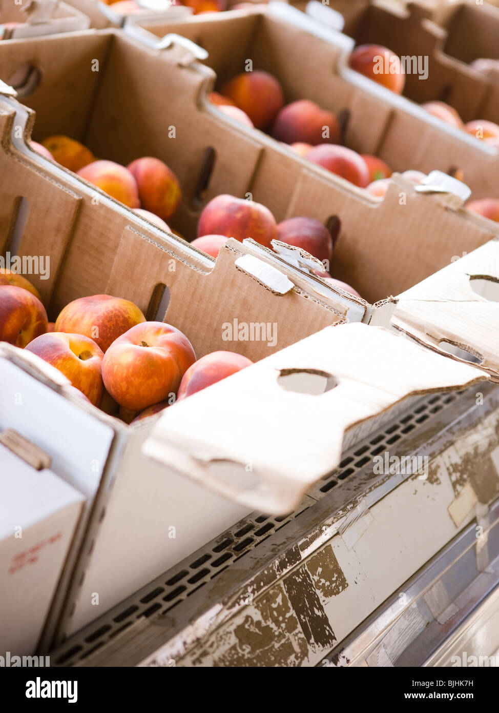 boxes of peaches Stock Photo - Alamy