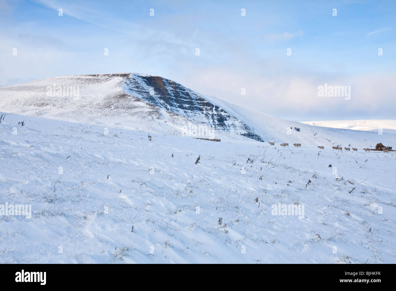 Looking up towards Mam Tor from the top of Winnats Pass following heavy ...