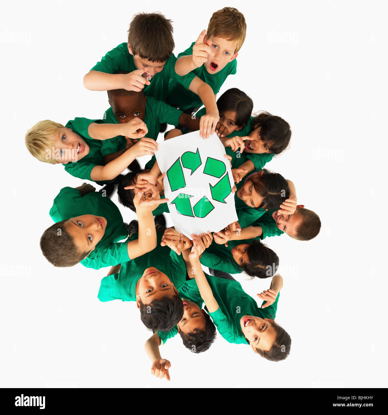 Happy kids team recycling hi-res stock photography and images - Alamy
