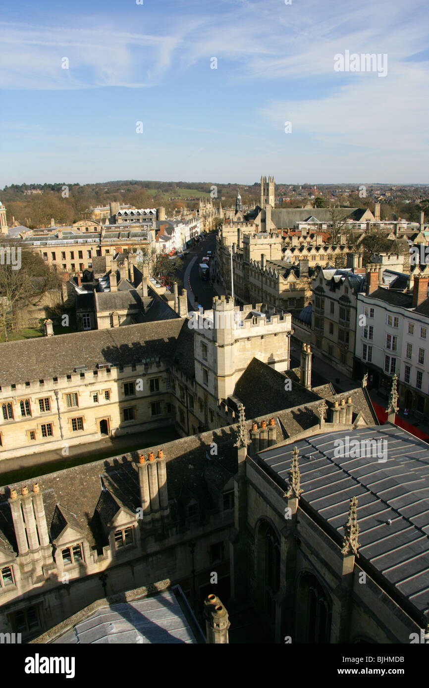 View of Oxford High Street from St Mary's Church Tower, Oxford ...