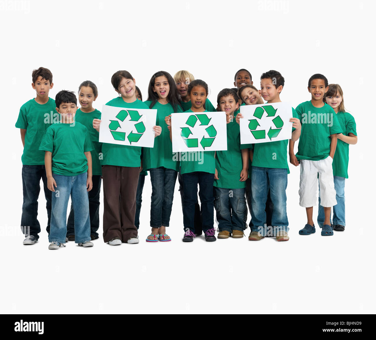 Children holding recycle signs Stock Photo - Alamy