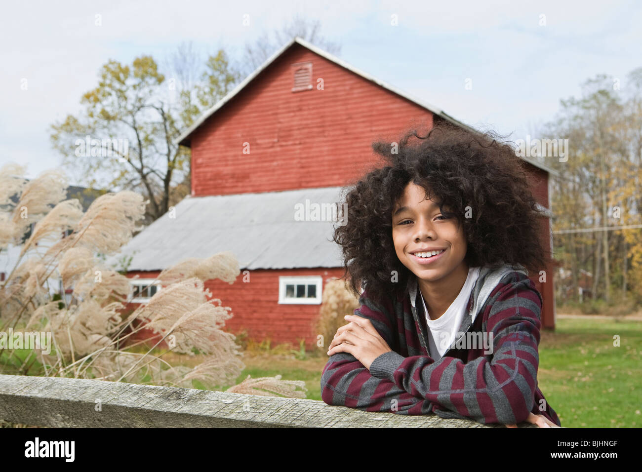 Child leaning on fence Stock Photo - Alamy