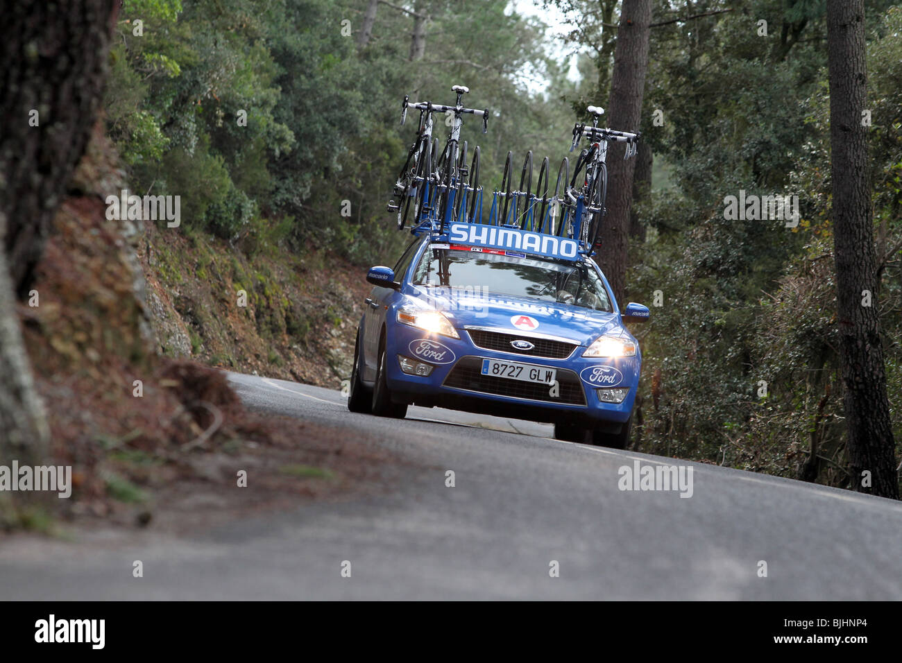 Support car carrying spare bikes during the Tour of Catalonia cycle ...