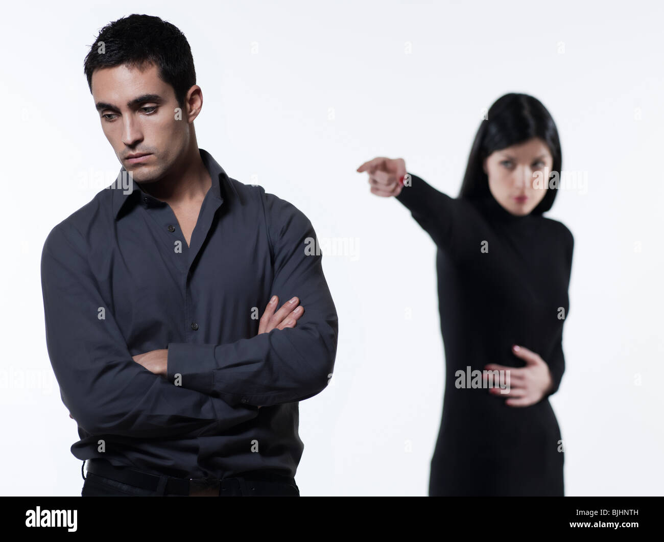 one young couple relationship difficulties dispute with woman crying on ...