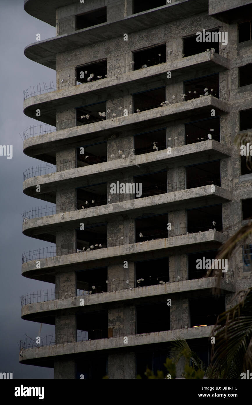 Windows and balconies of a disused apartment block on Miami Beach ...