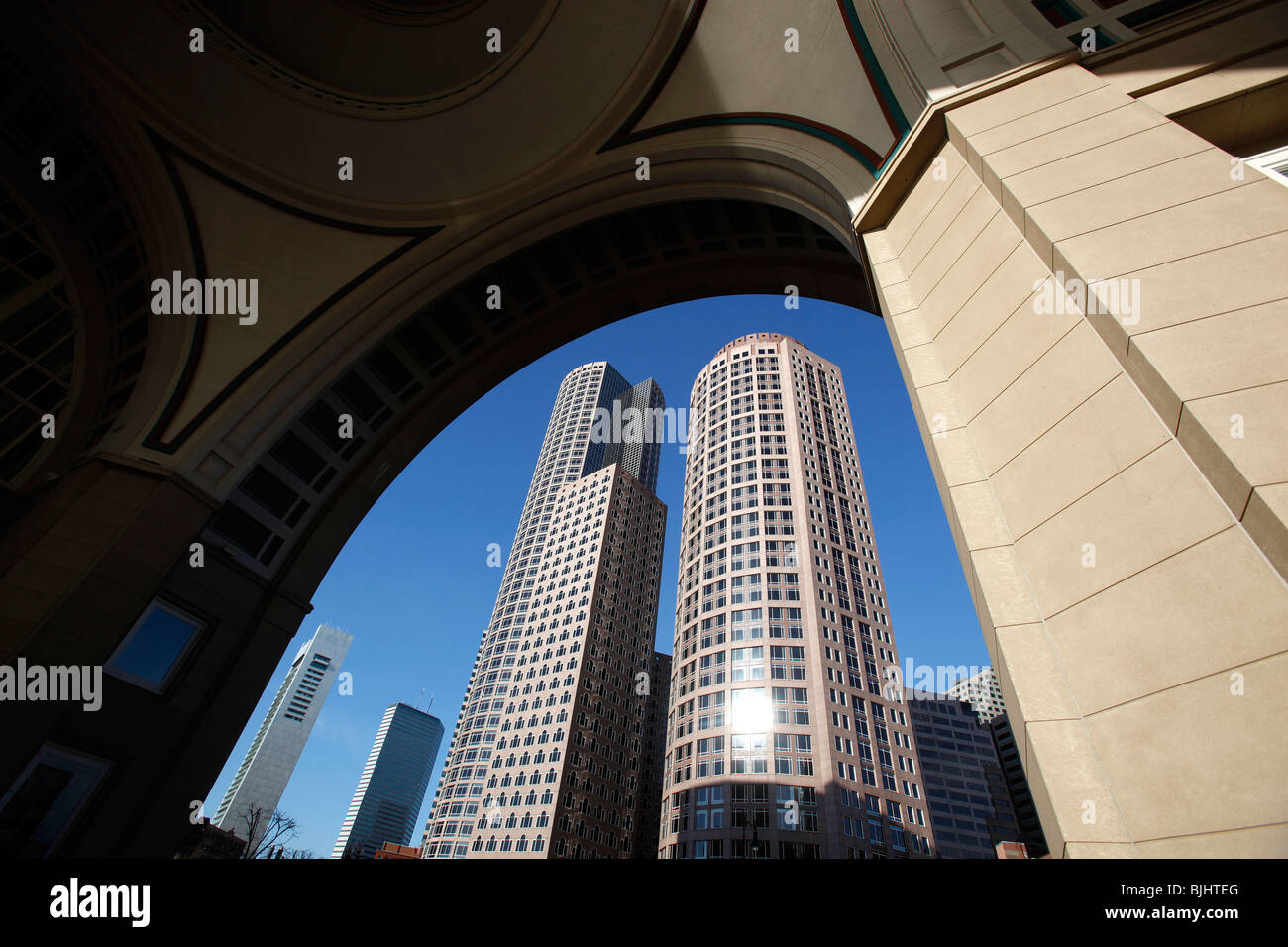 International Place seen through the archway at Rowes Wharf, Boston ...