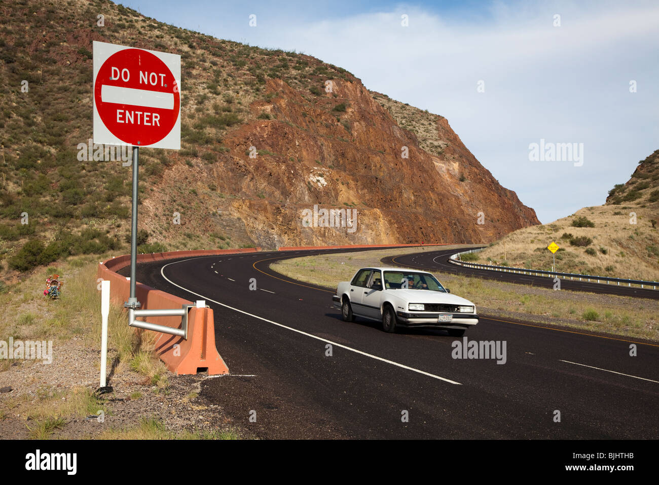 Do not enter sign on highway near cutting Fusselman Canyon near El Paso ...