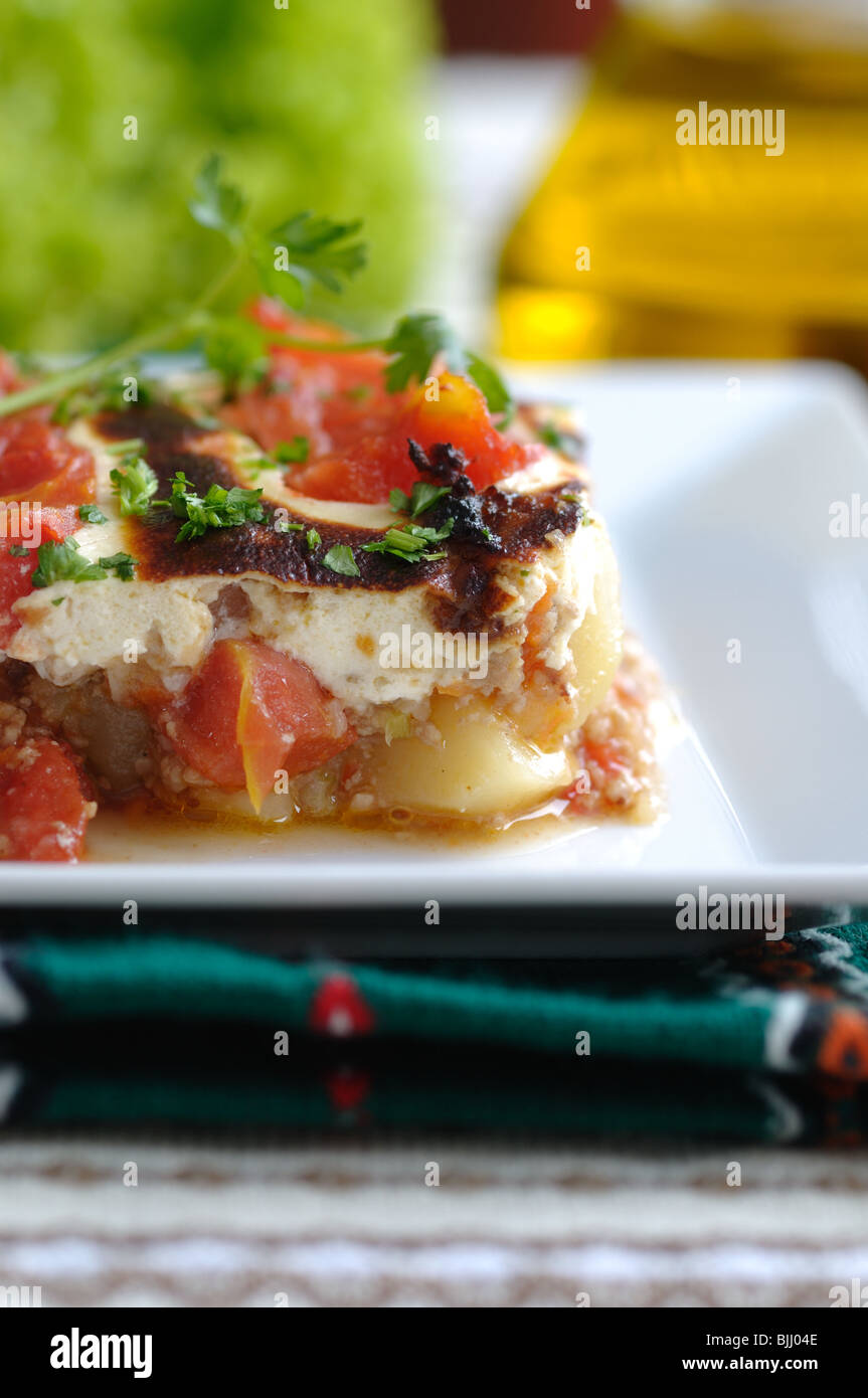 Traditional bulgarian musaka - baked vegetables under white bechamel ...