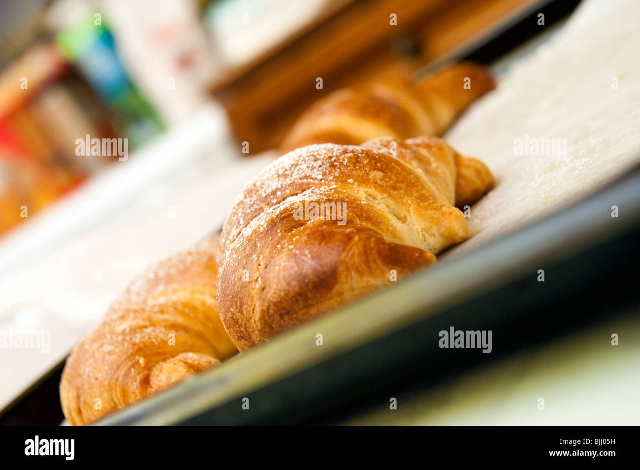 cake pan with fresh-baked croissants Stock Photo - Alamy