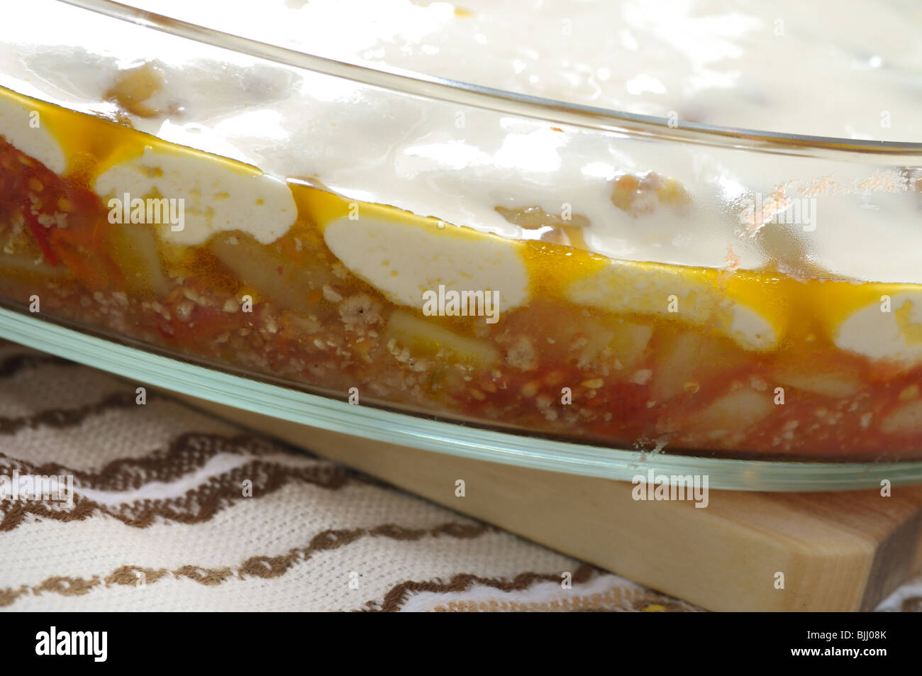Traditional bulgarian musaka before baking Stock Photo - Alamy