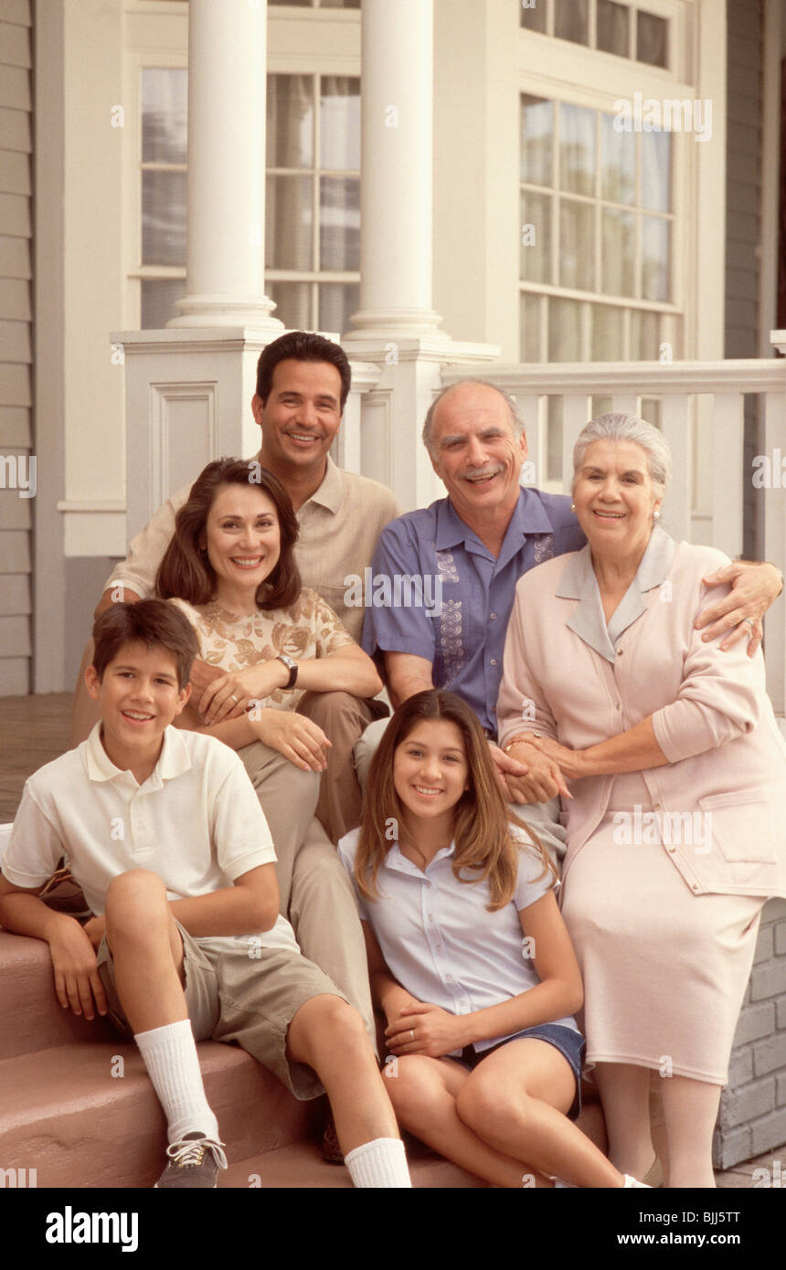 Family portrait on the porch Stock Photo - Alamy