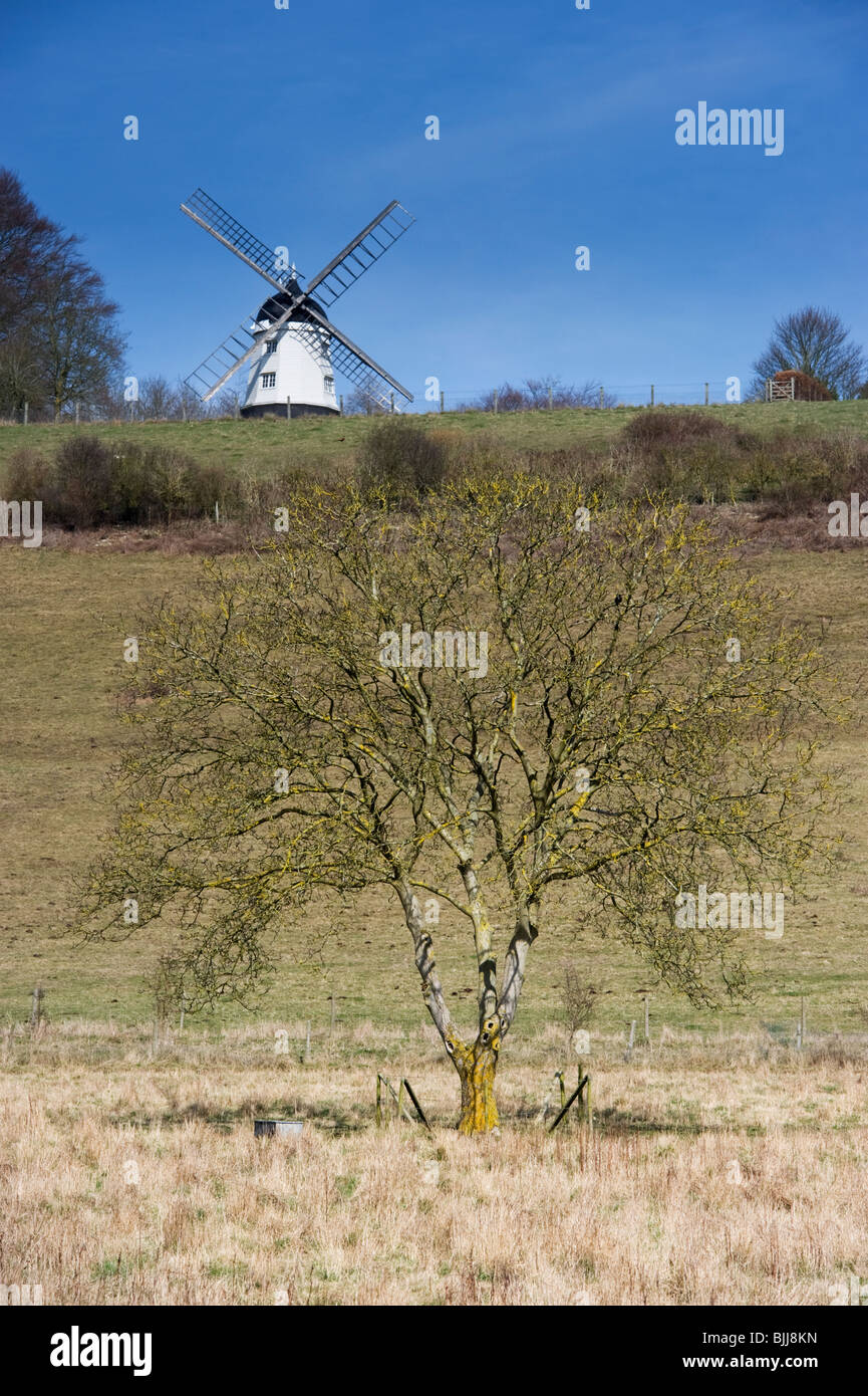 A Chilterns landscape view of the windmill at Turville known as ...