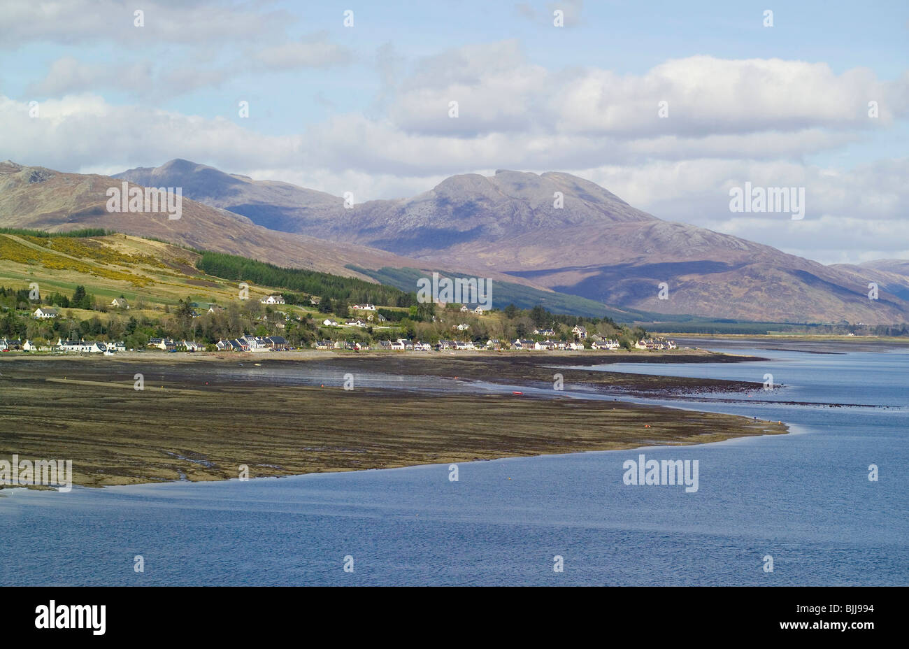 View of Lochcarron village Wester Ross with mountains behind Stock ...