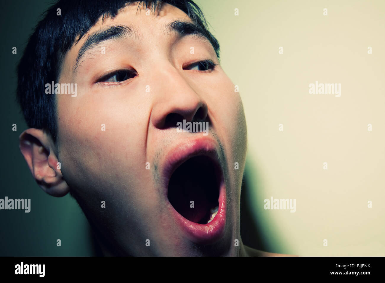 Obverse portrait of the shouting scared man, emotion Stock Photo - Alamy