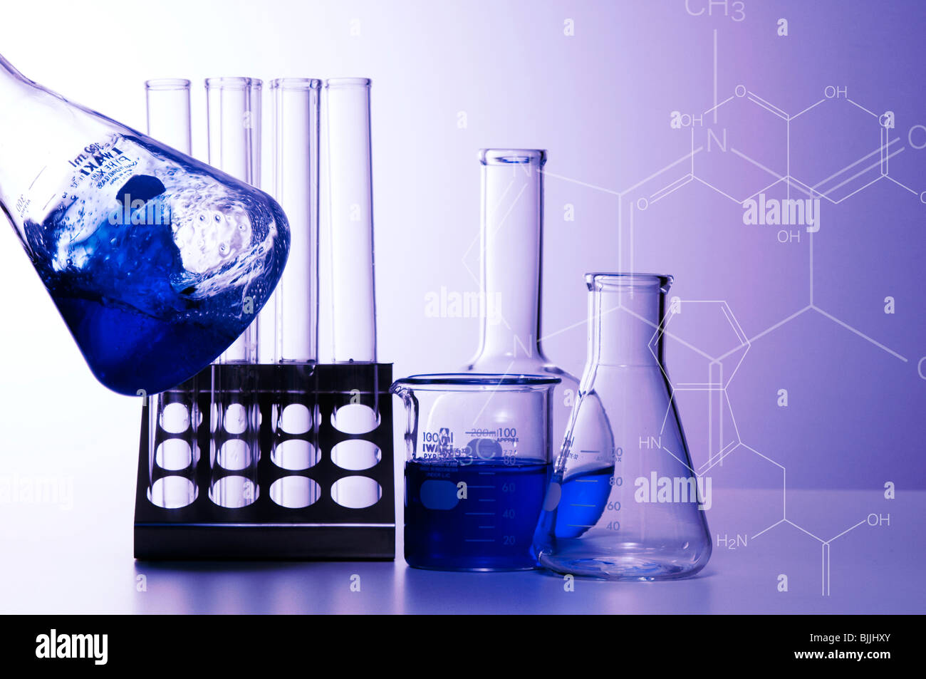 Laboratory equipment against biochemical compound chart Stock Photo - Alamy