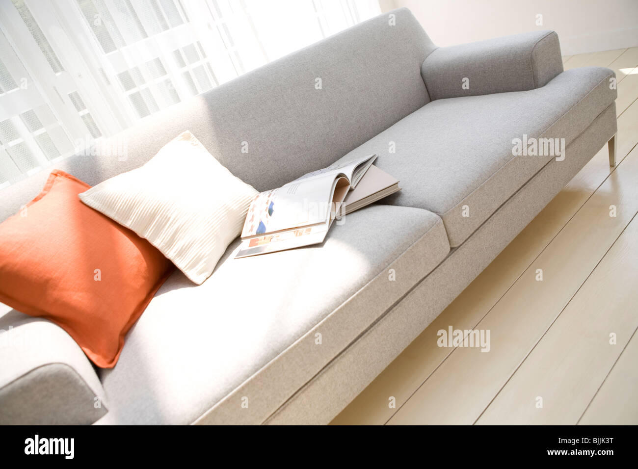 Books on sofa in living room Stock Photo - Alamy