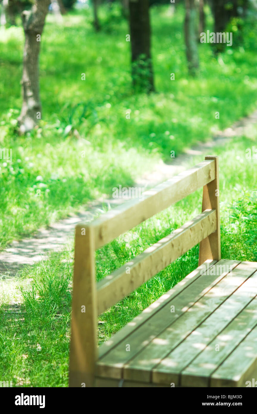 Park bench near country footpath Stock Photo - Alamy