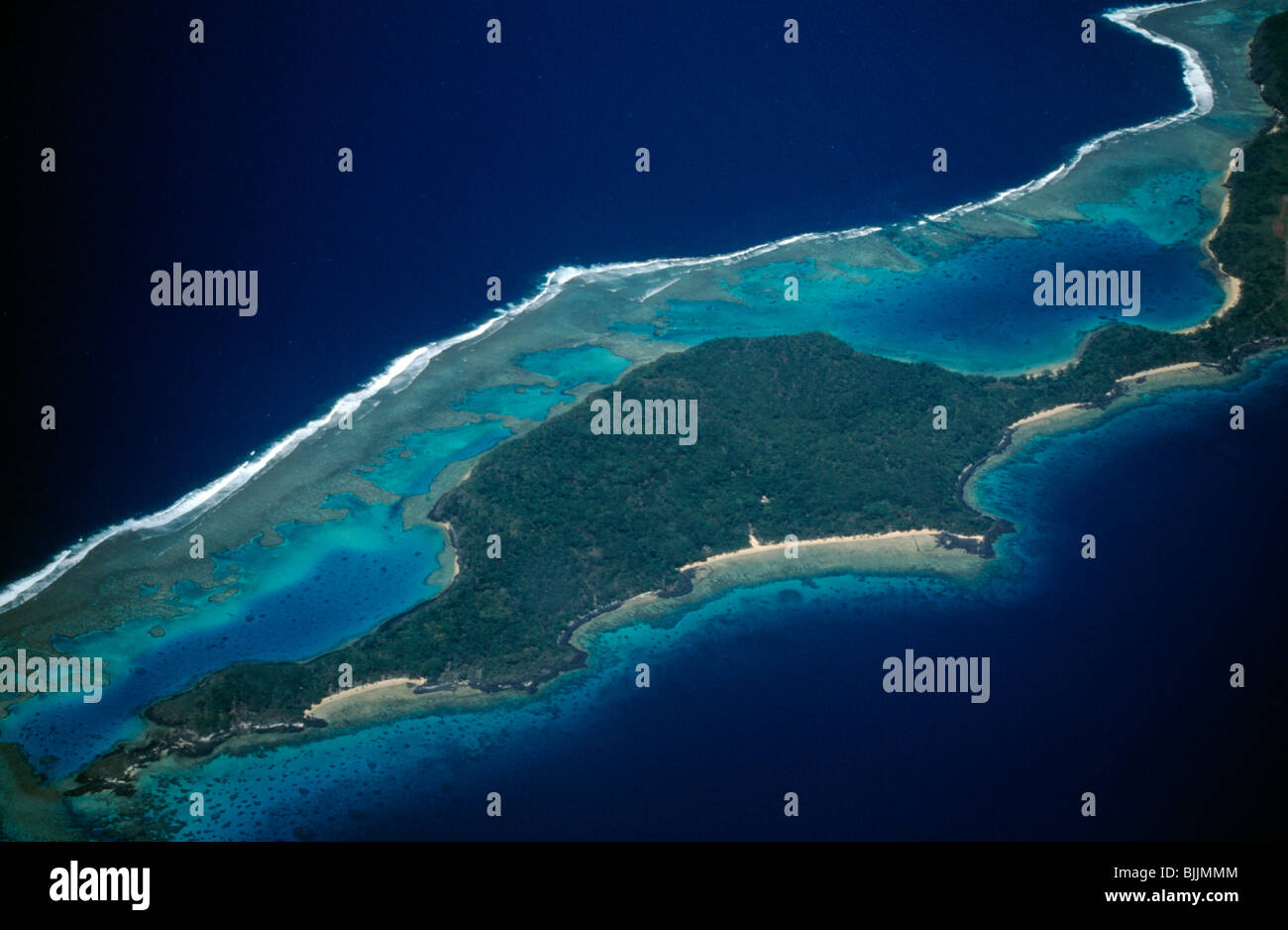 Fiji Pacific Island Aerial View Tropical Island And Coral Reef Stock ...