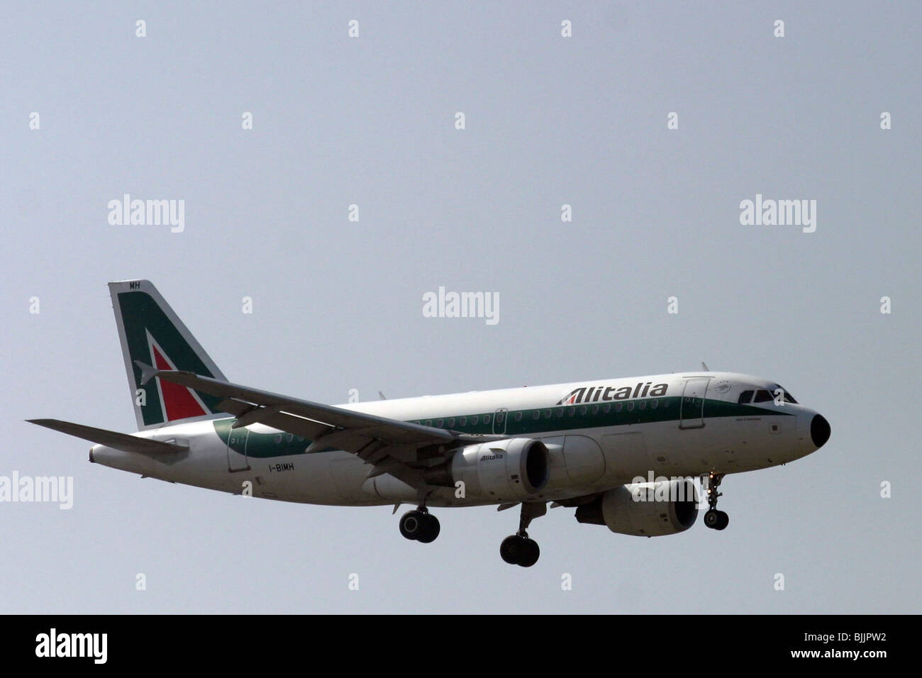 Italy, Milan, Linate Airport, Alitalia passenger jet at landing Stock ...