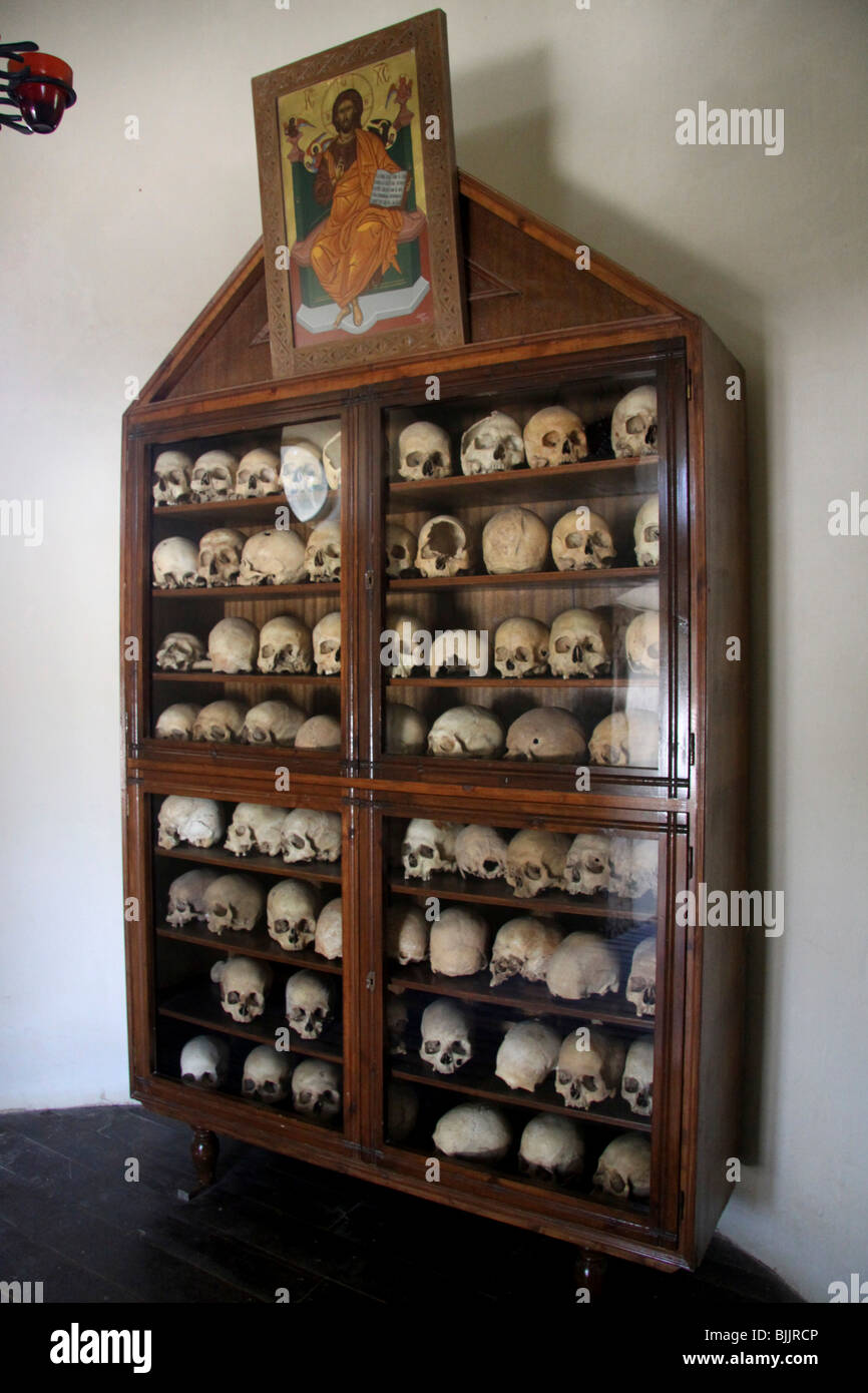 Ossuary, skulls and bones of the explosion victims, Arkadi Monastery ...