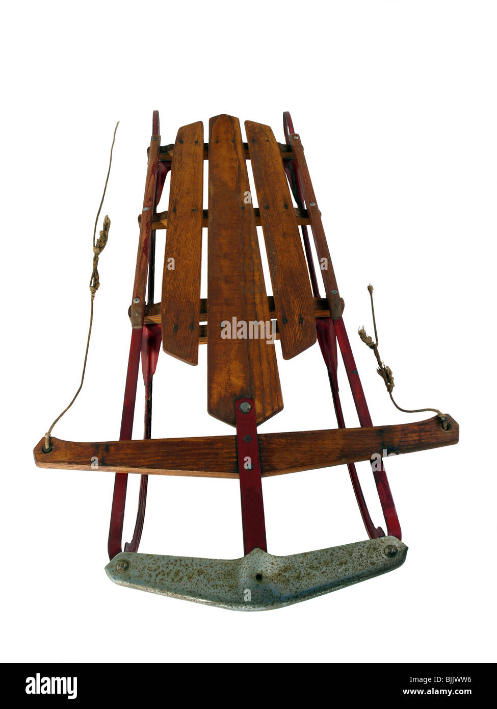 Vintage snow sled from the 1940's with white background Stock Photo - Alamy