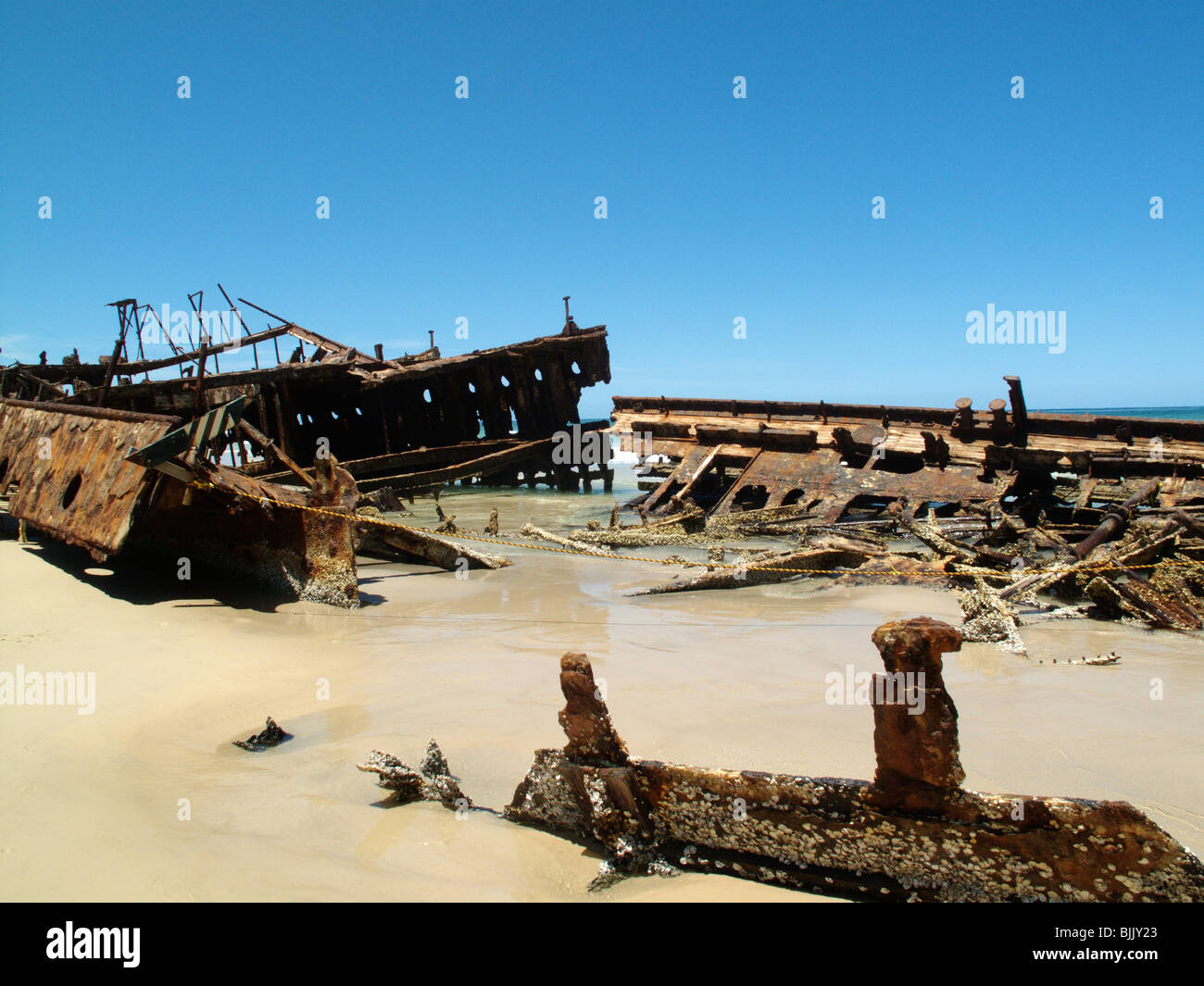 The wreck of the SS Maheno ship on Fraser Island in Australia Stock ...