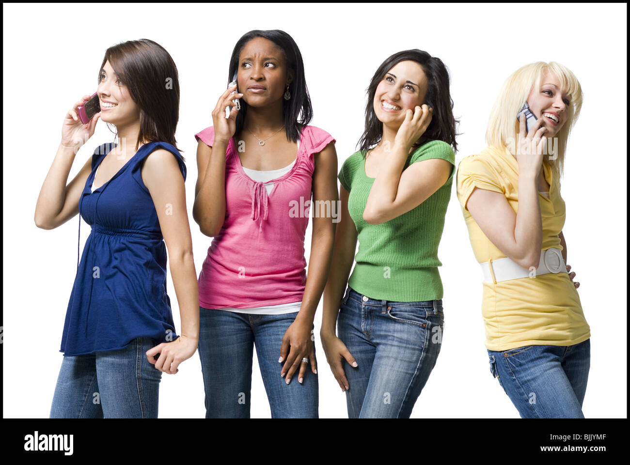 Friends talking to cellphones happy hi-res stock photography and images ...