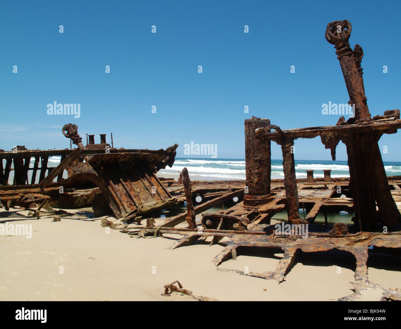 The wreck of the SS Maheno ship on Fraser Island in Australia Stock ...