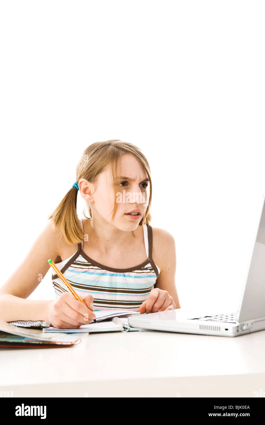 Girl using a computer Stock Photo - Alamy