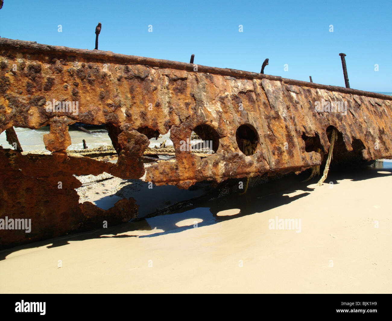 The wreck of the SS Maheno ship on Fraser Island in Australia Stock ...