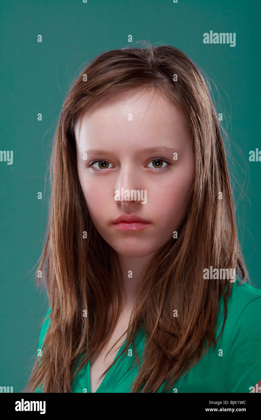 studio portrait of a pretty, eleven years old girl Stock Photo - Alamy