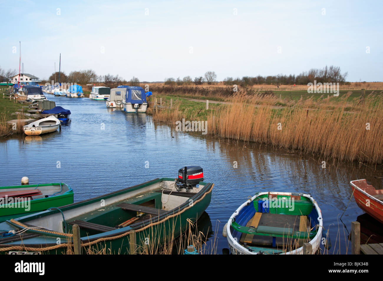 Boat dyke off the River Thurne at Martham, Norfolk, United Kingdom ...