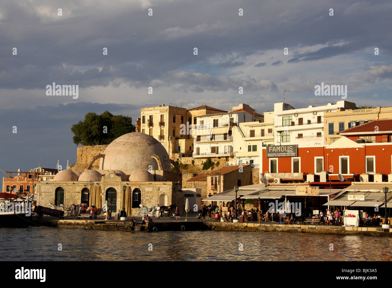 Janissary Mosque and promenade, Venetian Harbor, Chania, Crete, Greece ...