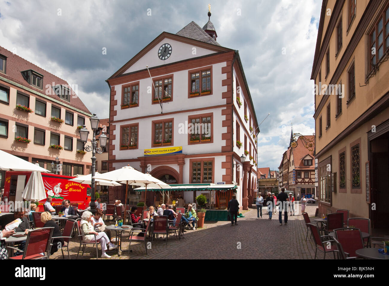 City library and market square, Hauptstrasse, main street, Lohr am Main ...