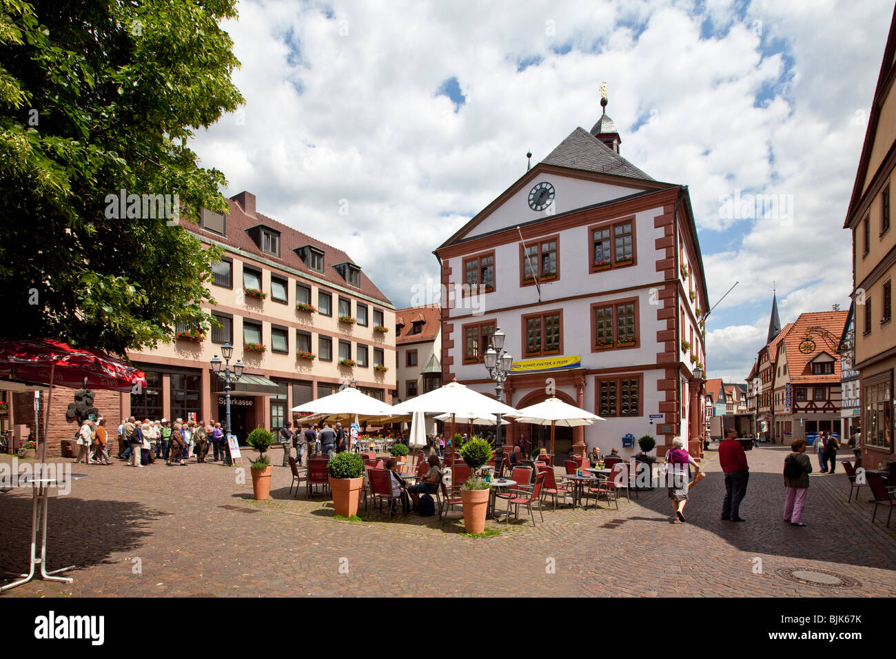 City library and market square, Hauptstrasse, main street, Lohr am Main ...