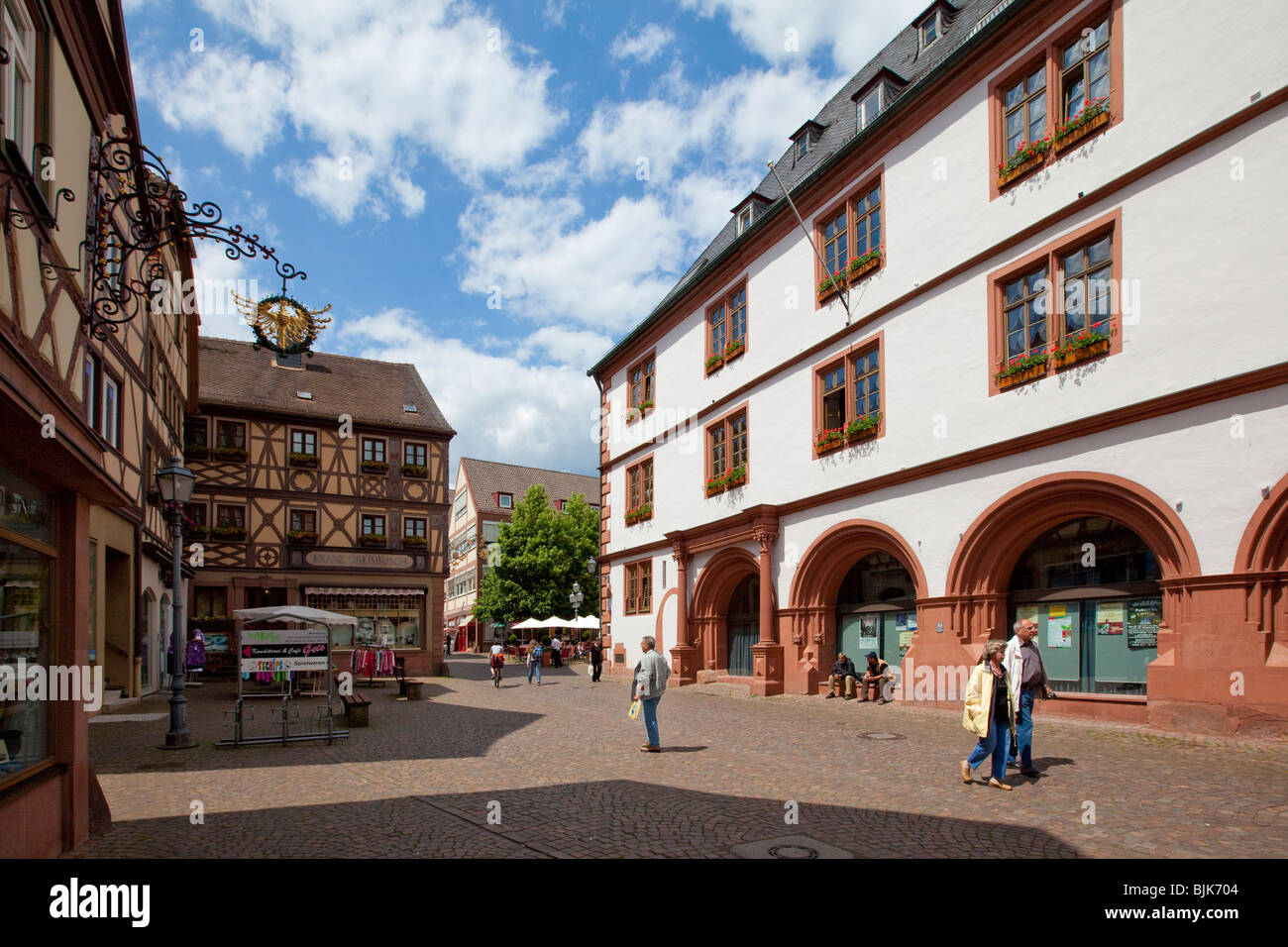 City library and market square, Hauptstrasse, main street, Lohr am Main ...