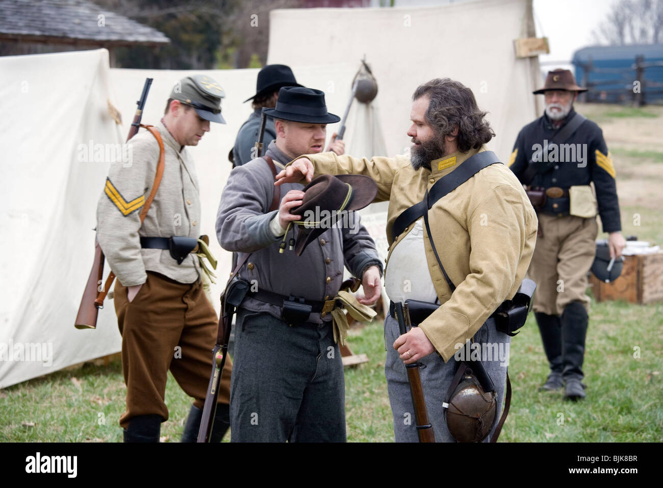 Reenactors of the 7th Tennessee Cavalry, Company C during a gathering ...