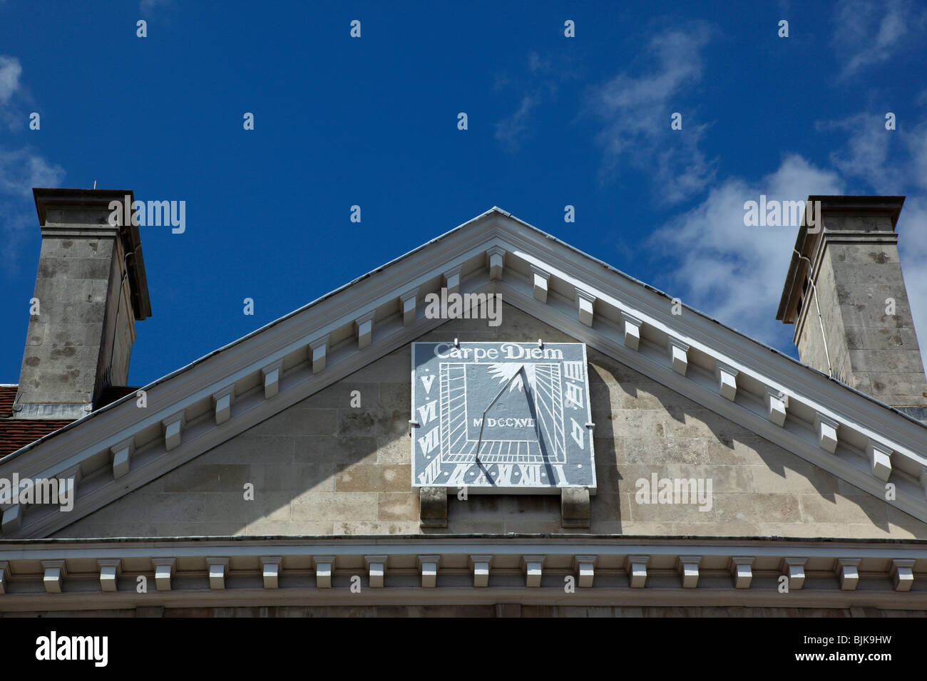 England, East Sussex, Lewes, High Street, Crown Court Building. Sundial ...