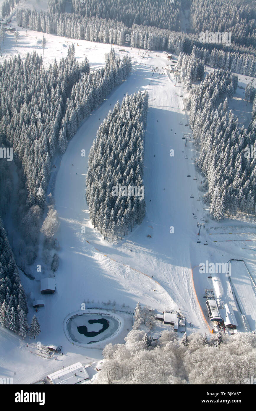 Aerial view, snow, winter, Winterberg, North Rhine-Westphalia, Germany ...
