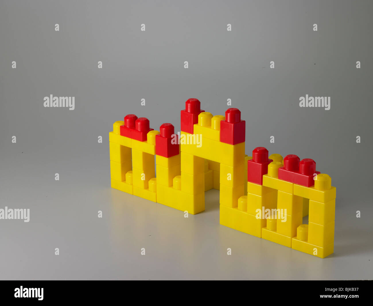 Toy blocks showing building and structure shown in landscape format ...