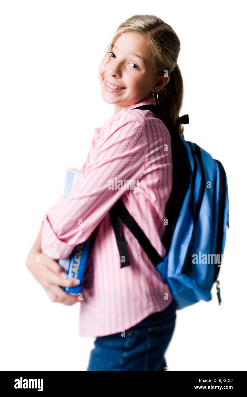 Girl with backpack Stock Photo - Alamy