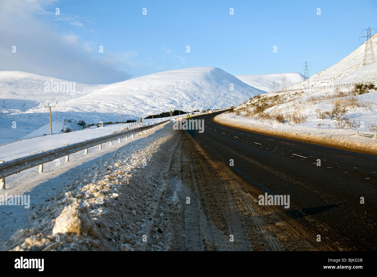 On the A9 road near the summit of the Drumochter Pass, Highland Region ...