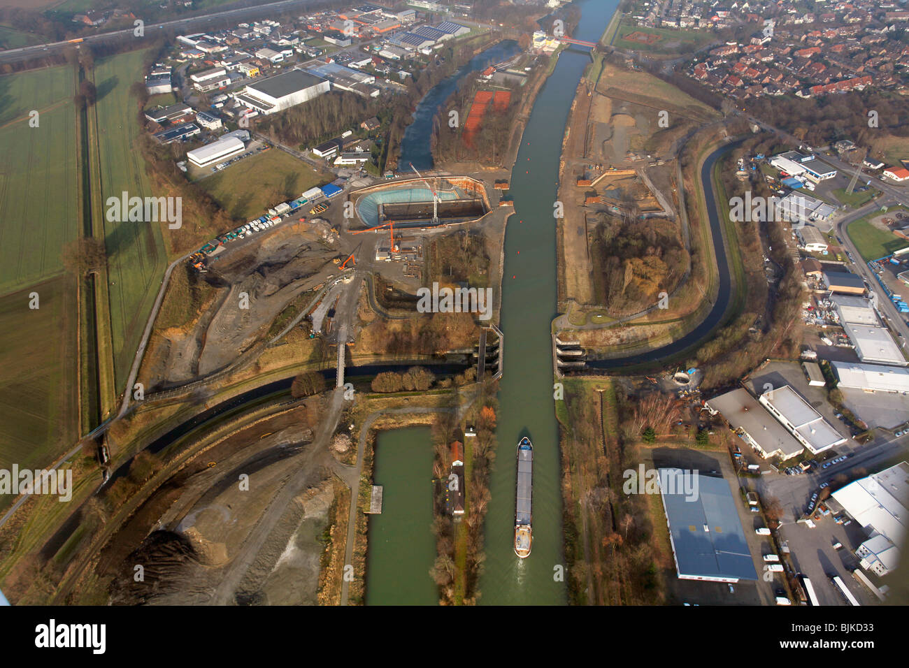 Aerial photo, Emscher River, Emscher Dueker, Henrichenburg, Rhine-Herne ...