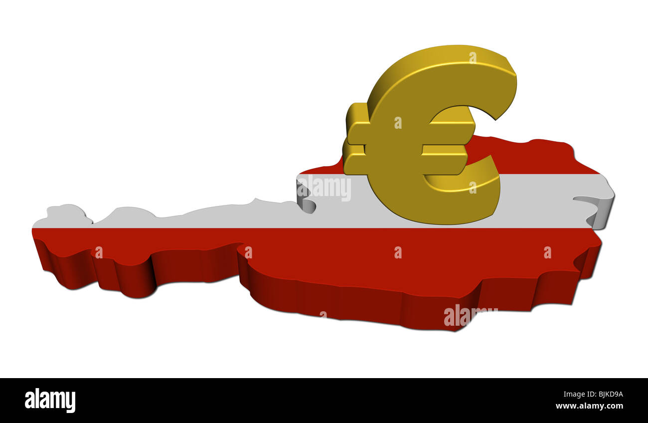 Austria map flag with Euro symbol illustration Stock Photo - Alamy