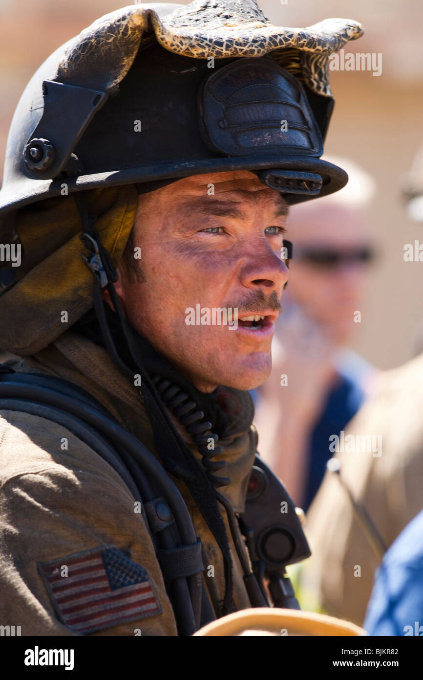 Closeup of fire fighter at work Stock Photo - Alamy